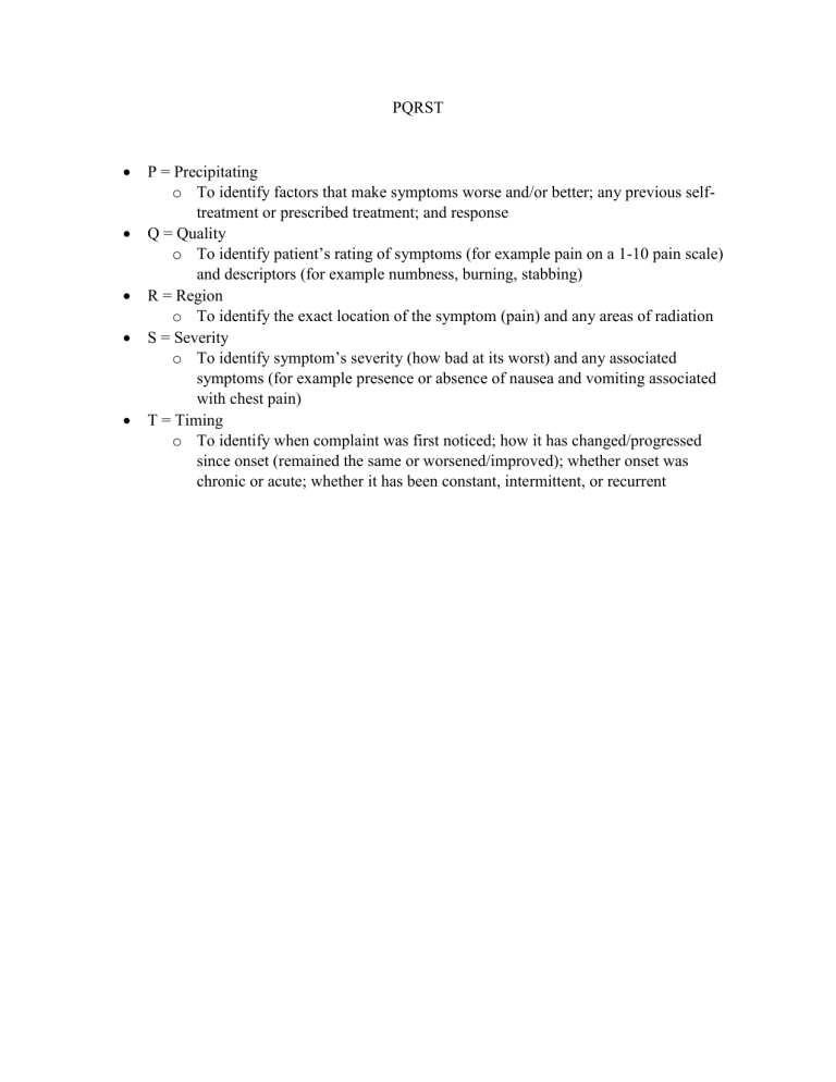 PQRST Assessment Guide: Symptom Evaluation