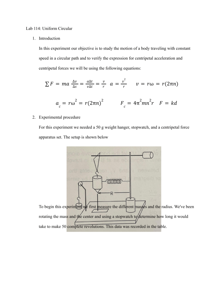 Uniform Circular Motion Lab Report