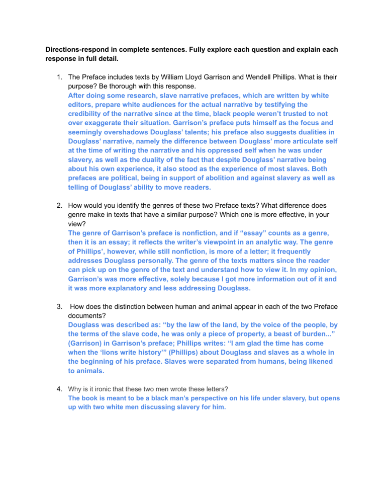 Analysis of Slave Narrative Prefaces