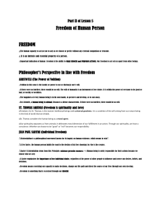 Freedom of the Human Person: Philosophical Perspectives