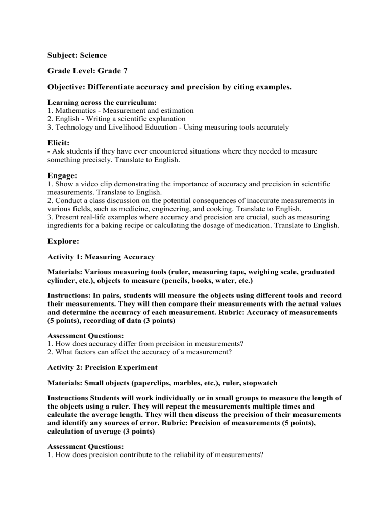 Accuracy and Precision Lesson Plan