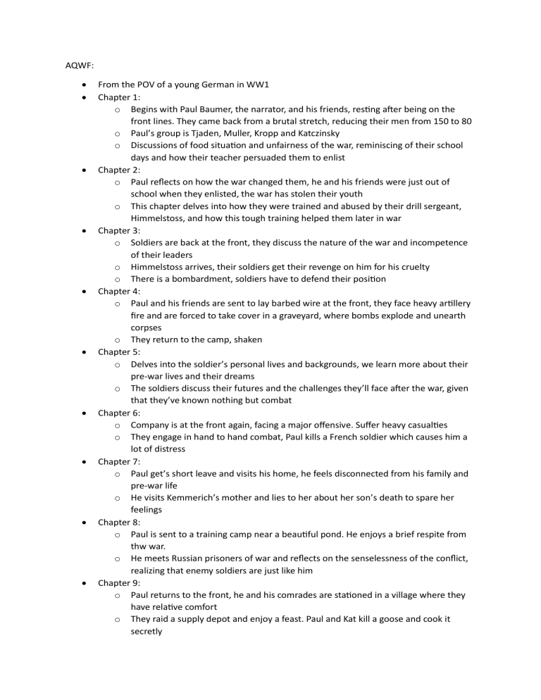 All Quiet on the Western Front Summary