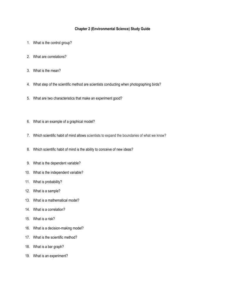 Environmental Science Study Guide: Chapter 2