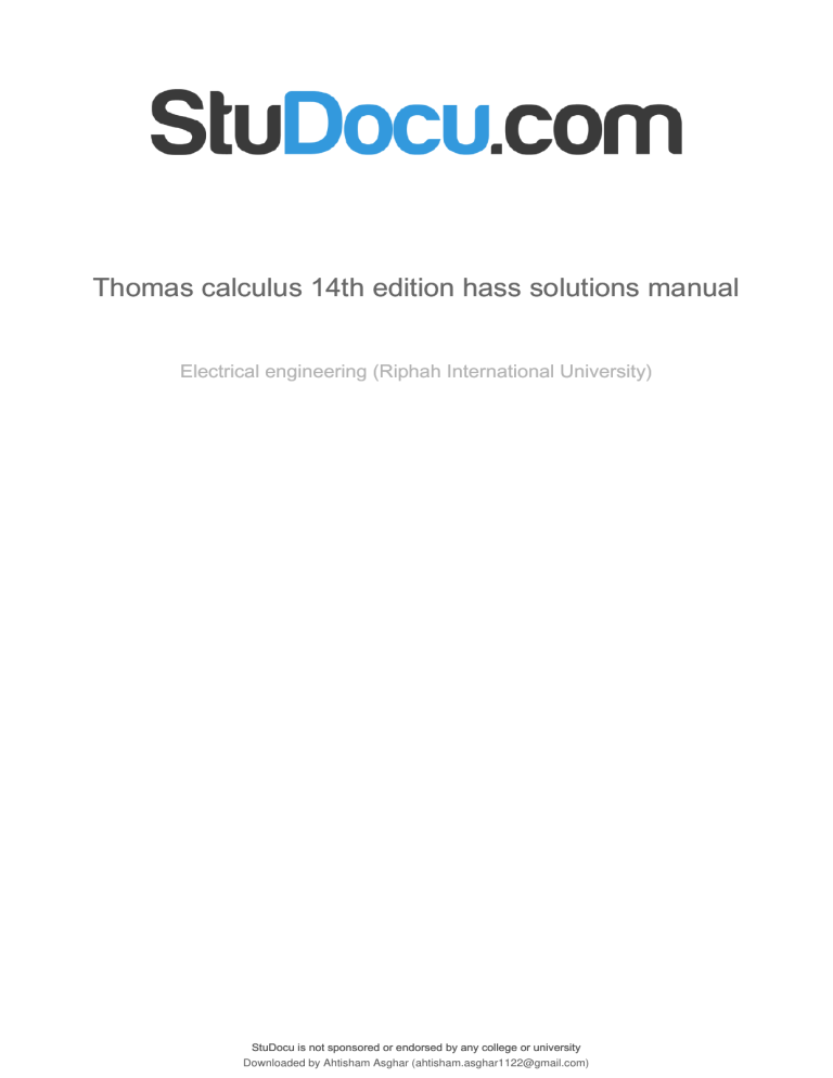 Thomas Calculus 14th Edition Solutions Manual