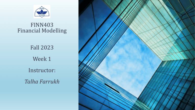 Financial Modeling Concepts & Excel Applications