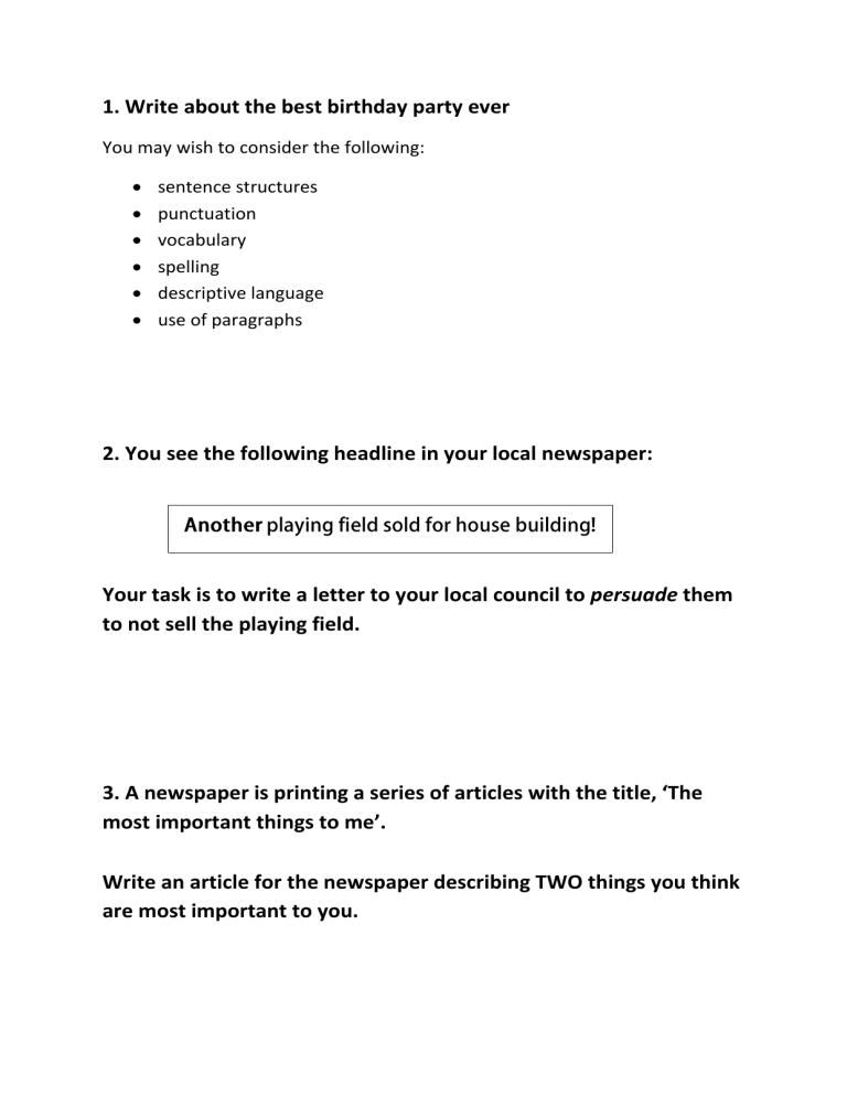 Writing Prompts: Birthday, Playing Field, Priorities