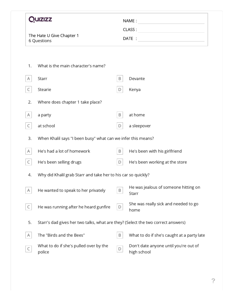 The Hate U Give Chapter 1 Quiz