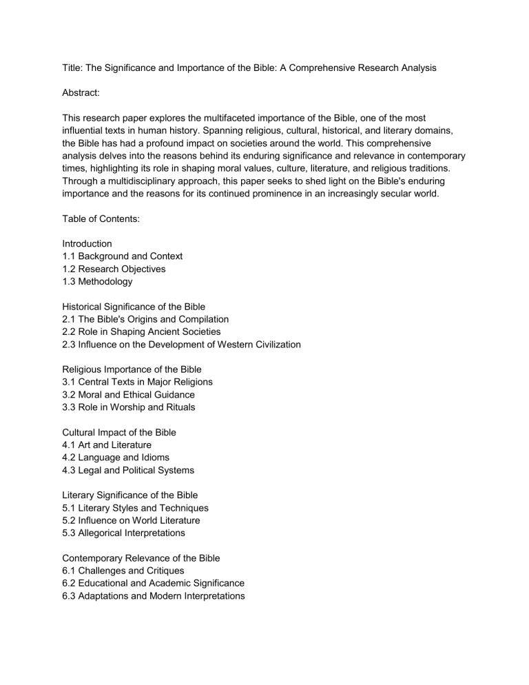 Significance of the Bible: A Research Analysis