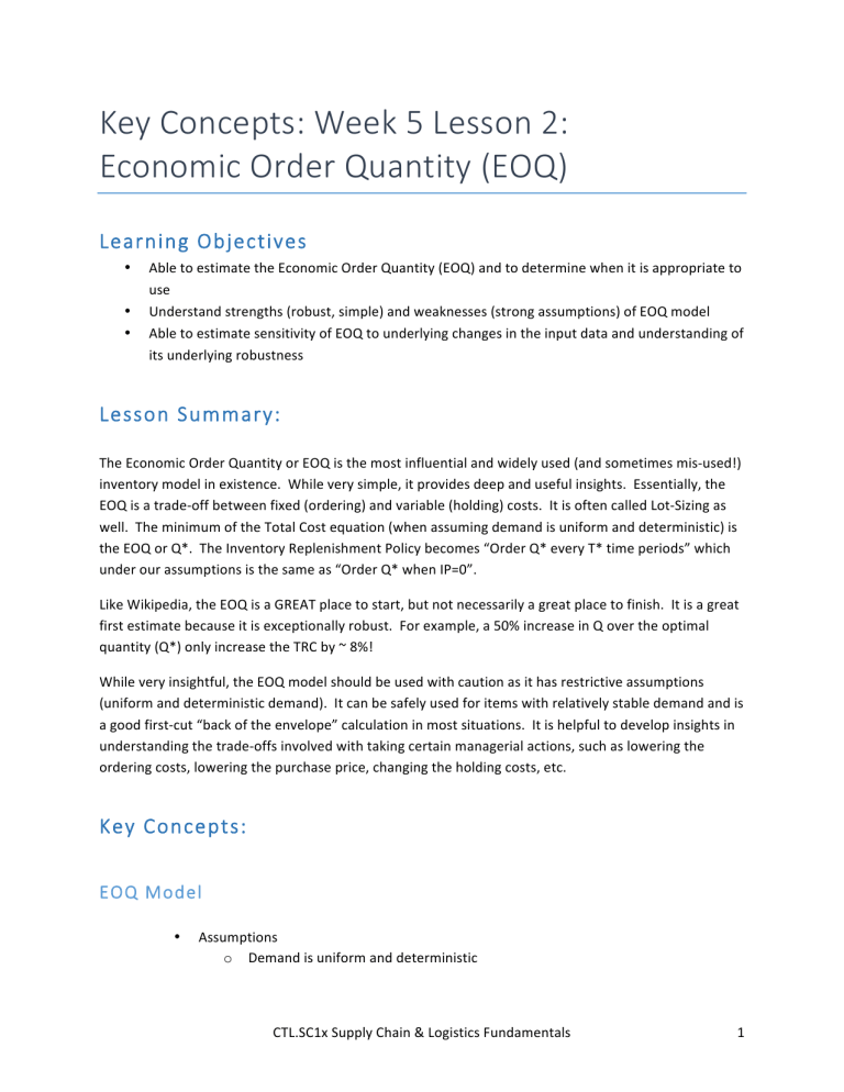Economic Order Quantity (EOQ) Lesson Summary