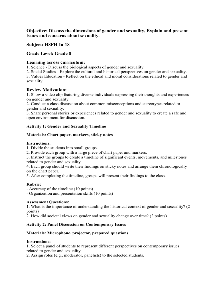 Gender & Sexuality Lesson Plan for Grade 8