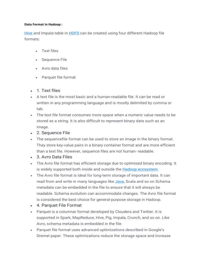 Hadoop Data Formats & Big Data Analysis: A Beginner's Guide