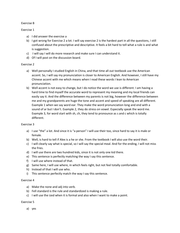 English Language Exercise Responses