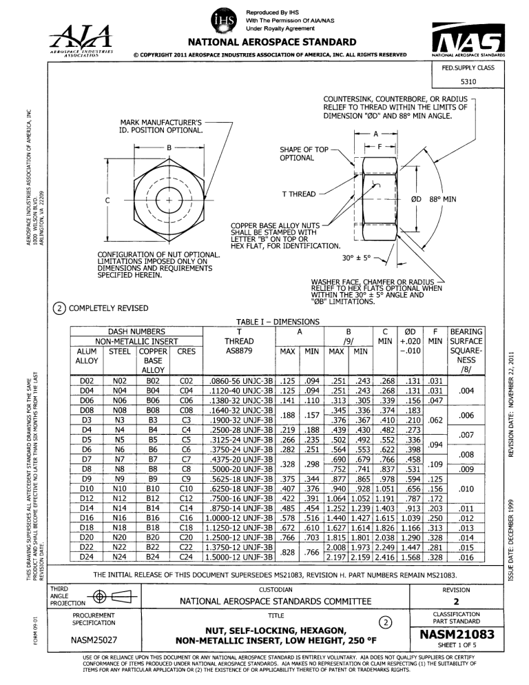 NASM21083: Self-Locking Hex Nut Spec