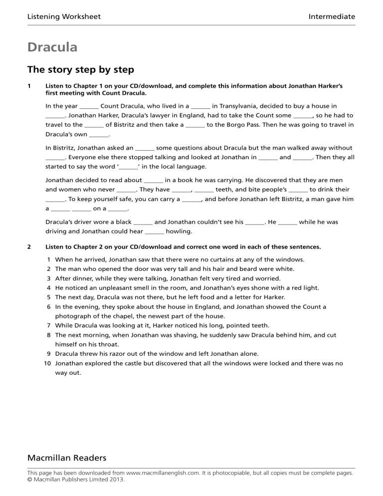 Dracula Listening Worksheet: Intermediate English Practice
