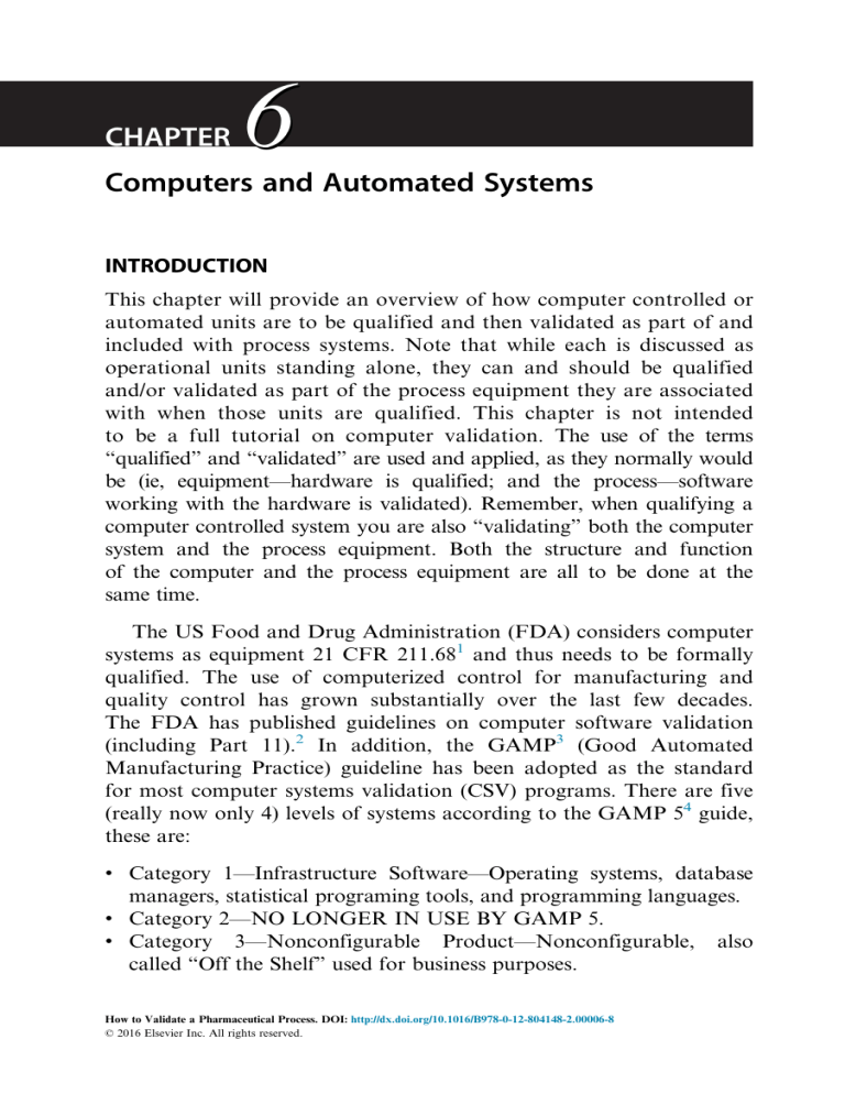 Computer Validation in Pharmaceutical Processes