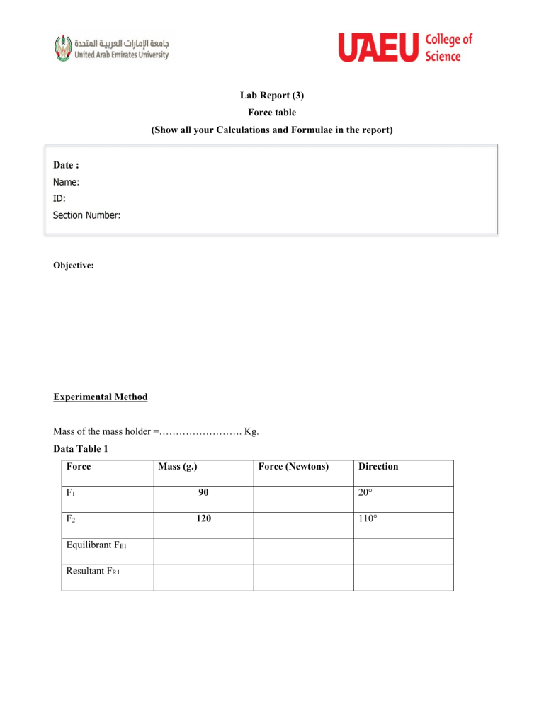Force Table Lab Report: Physics Experiment Analysis