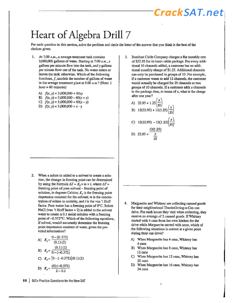 Digital SAT Algebra Practice Test | Cracksat.net