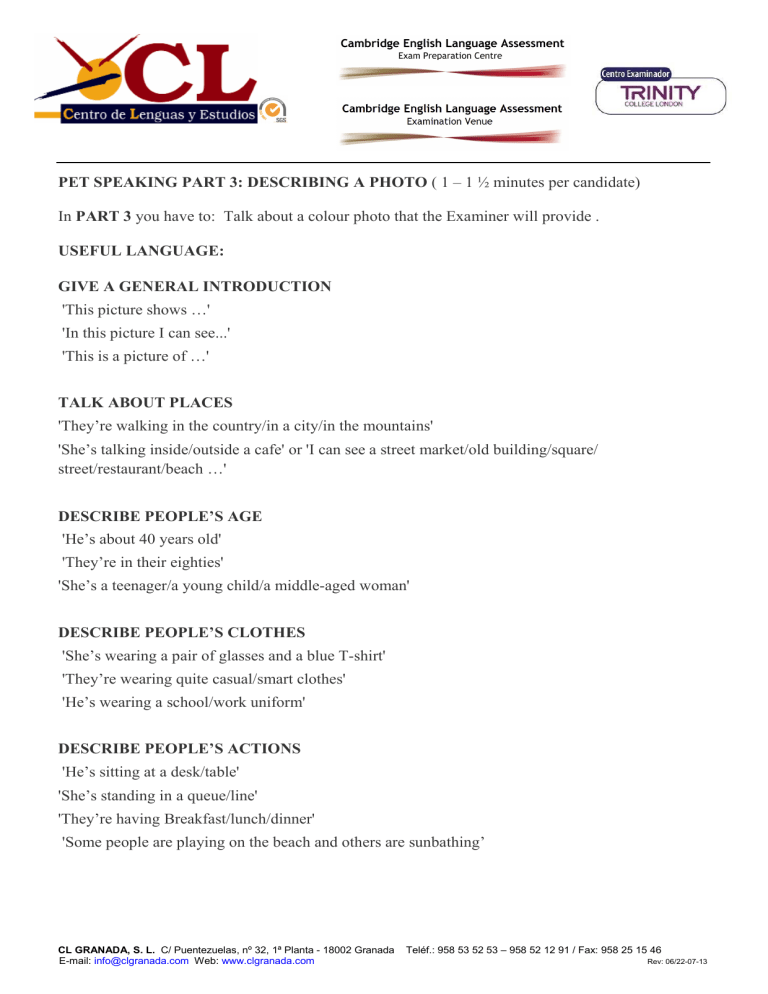 PET Speaking Part 3: Photo Description Guide