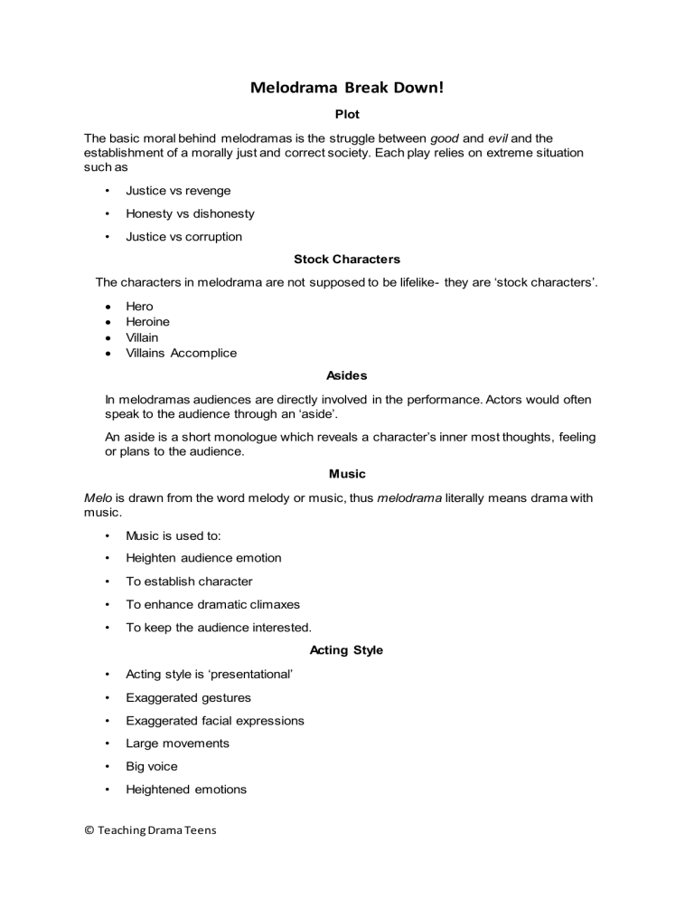 Melodrama for Teens: Worksheet & Guide
