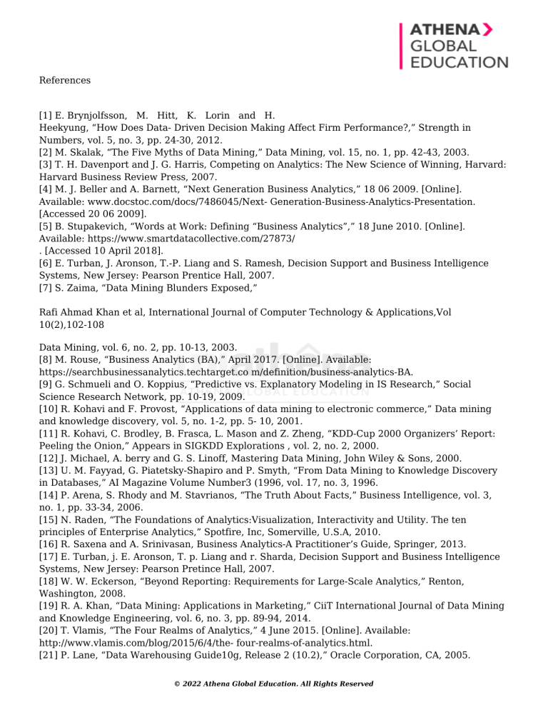 Business Analytics & Data Mining References