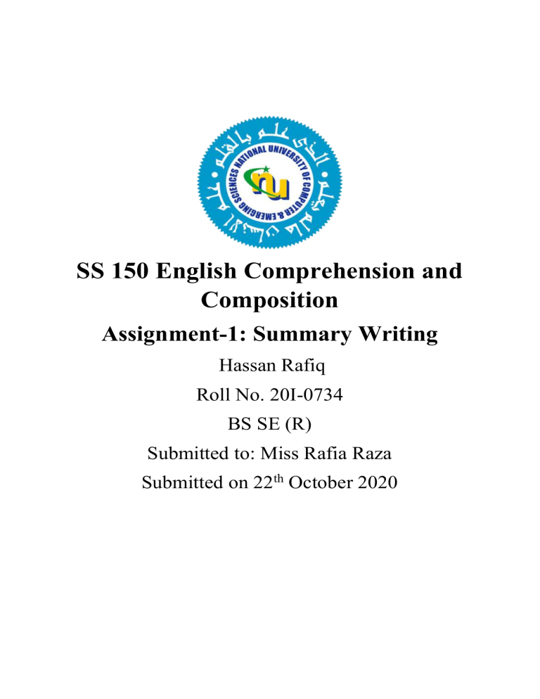 English Comprehension Assignment: Summary Writing