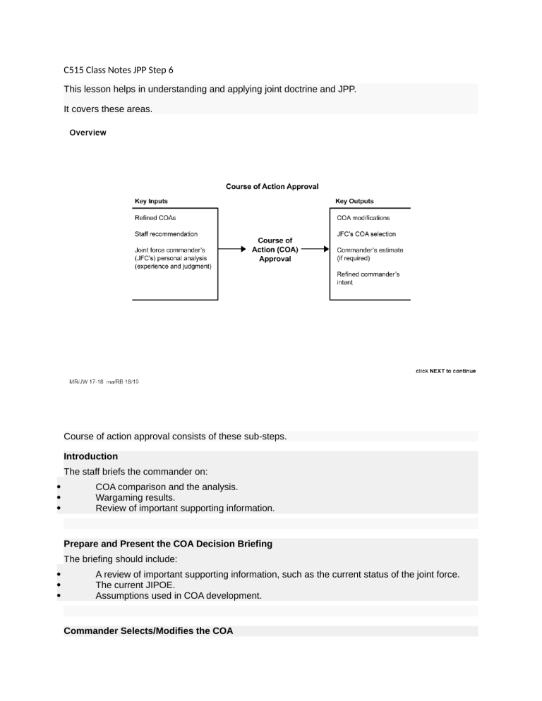 JPP Course of Action Approval Class Notes
