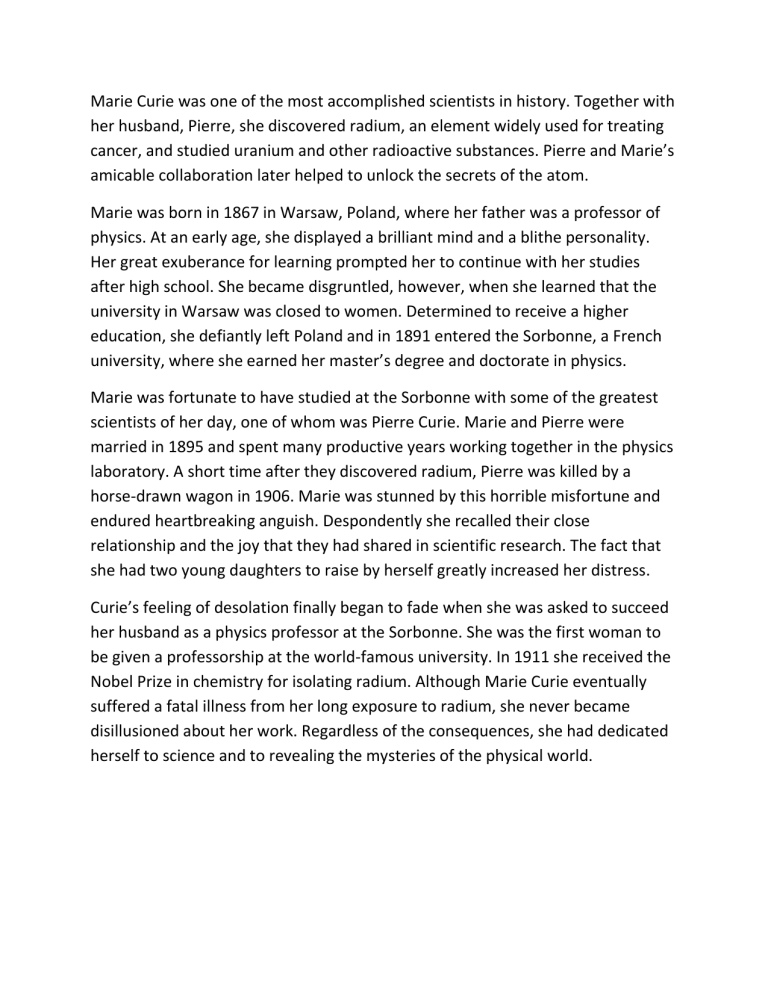 Marie Curie Biography: Radium & Scientific Achievements