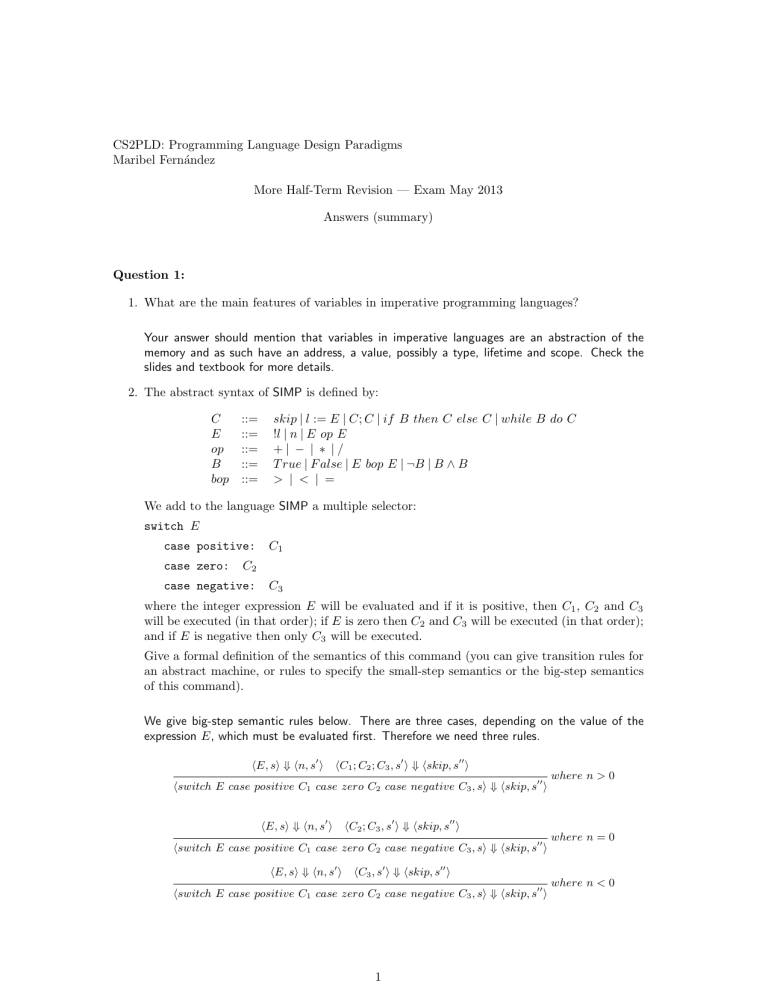 SIMP Language Exam Revision Answers