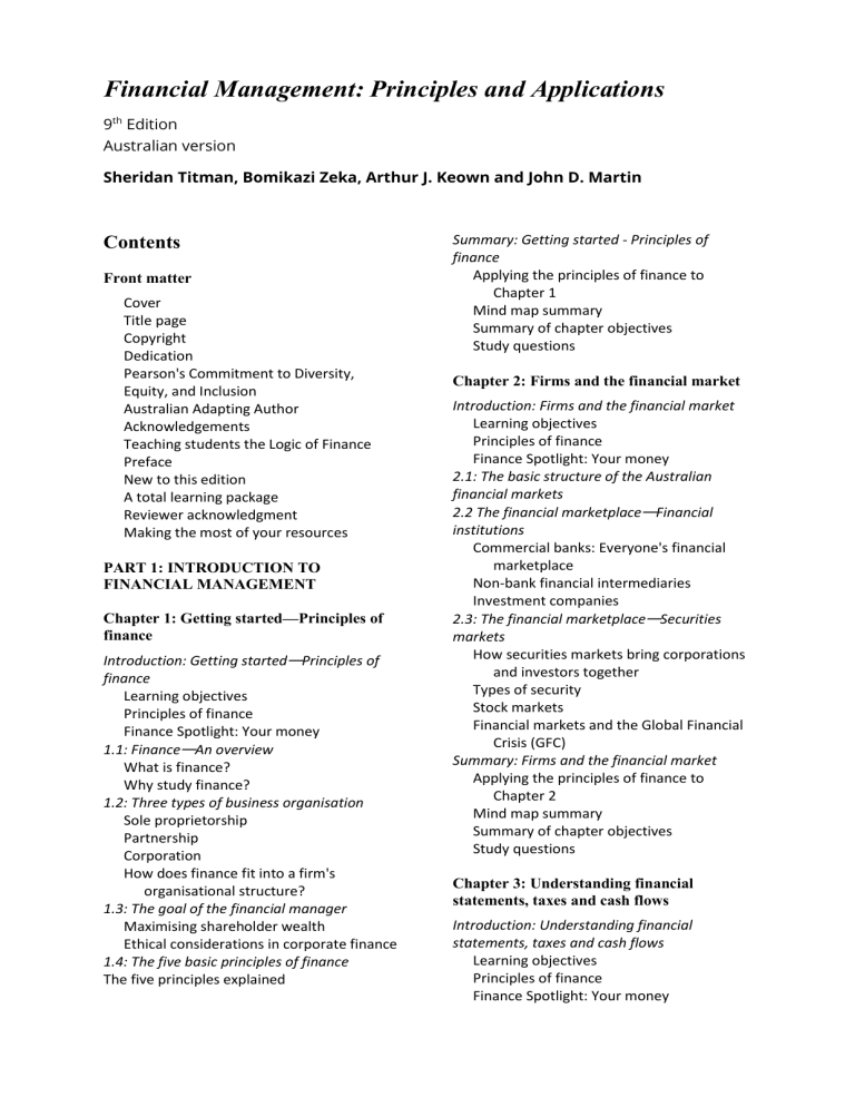 Financial Management Principles & Applications Textbook