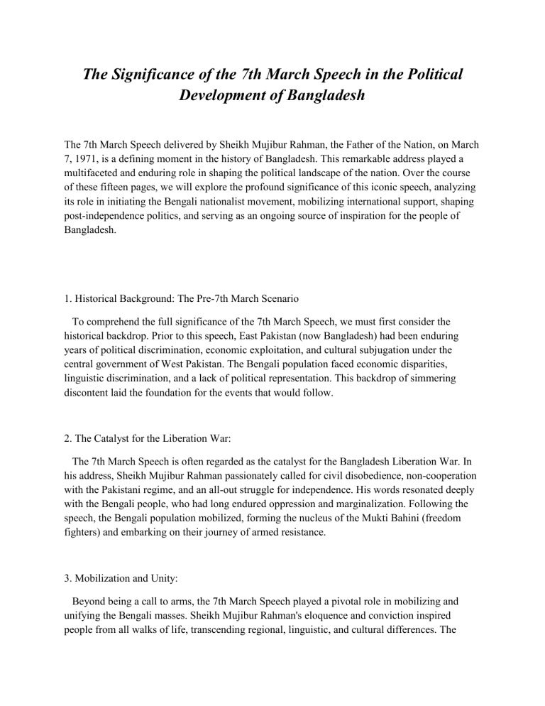 7th March Speech: Significance in Bangladesh's Political Development