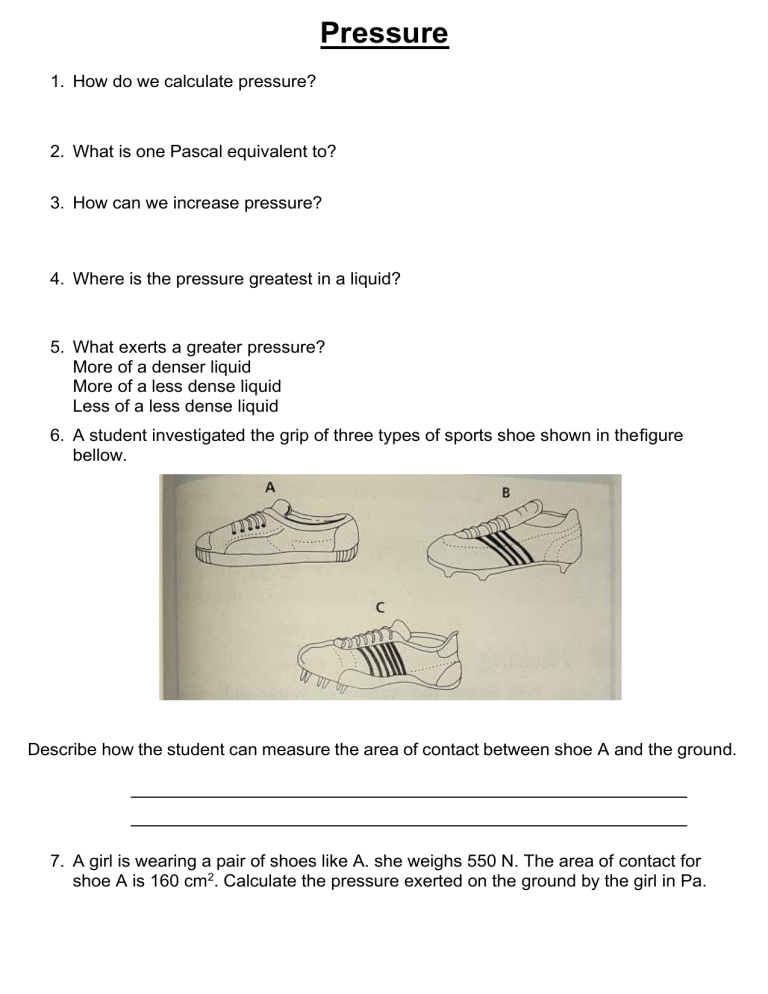 Pressure Worksheet: Physics Problems & Calculations