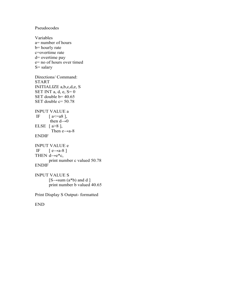 Salary Calculation Pseudocode with Overtime