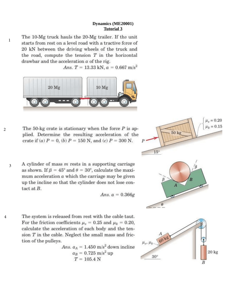 Dynamics Tutorial: Mechanics Problems & Solutions