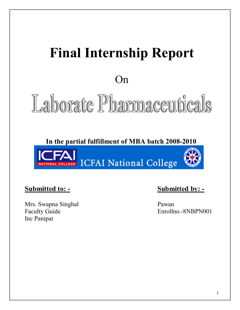 Internship Report: Laborate Pharmaceuticals - MBA Project