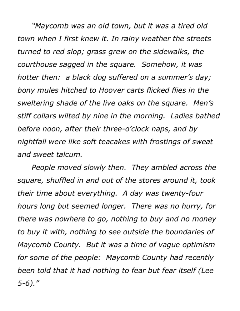 To Kill a Mockingbird Setting Analysis Worksheet