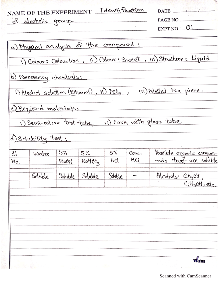 Alcohol Identification Lab Report: Solubility Tests & Analysis