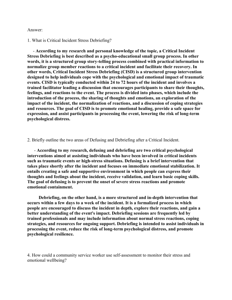 Stress Management & Debriefing: Study Guide