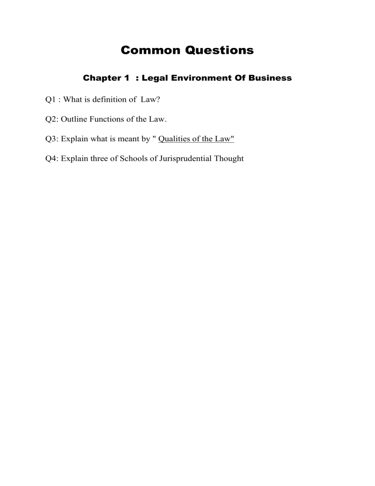 Legal Environment of Business: Common Questions