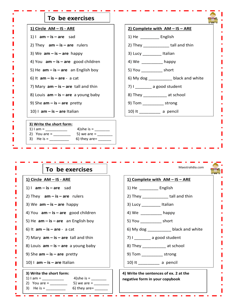 To Be Verb Worksheet: Am, Is, Are Practice